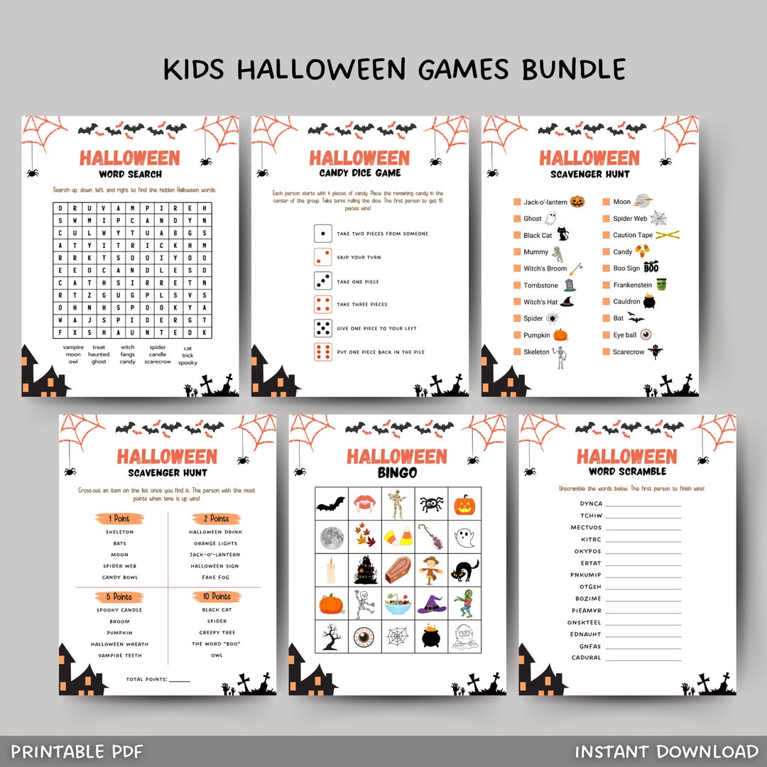 Halloween Games Bundle Kids Printable, Halloween Party Games, Scavenger ...