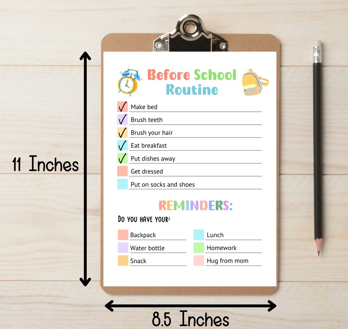 Printable Before School Checklist Morning Reminders for Kids - Etsy