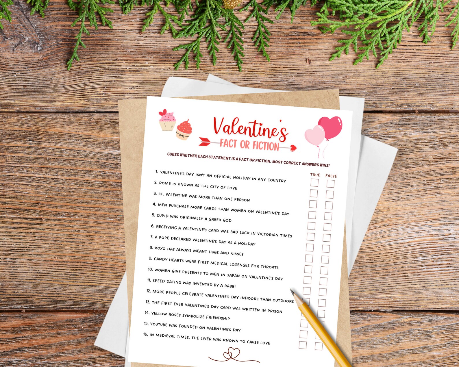 Valentine's Day Fact or Fiction Game Printable Valentines - Etsy