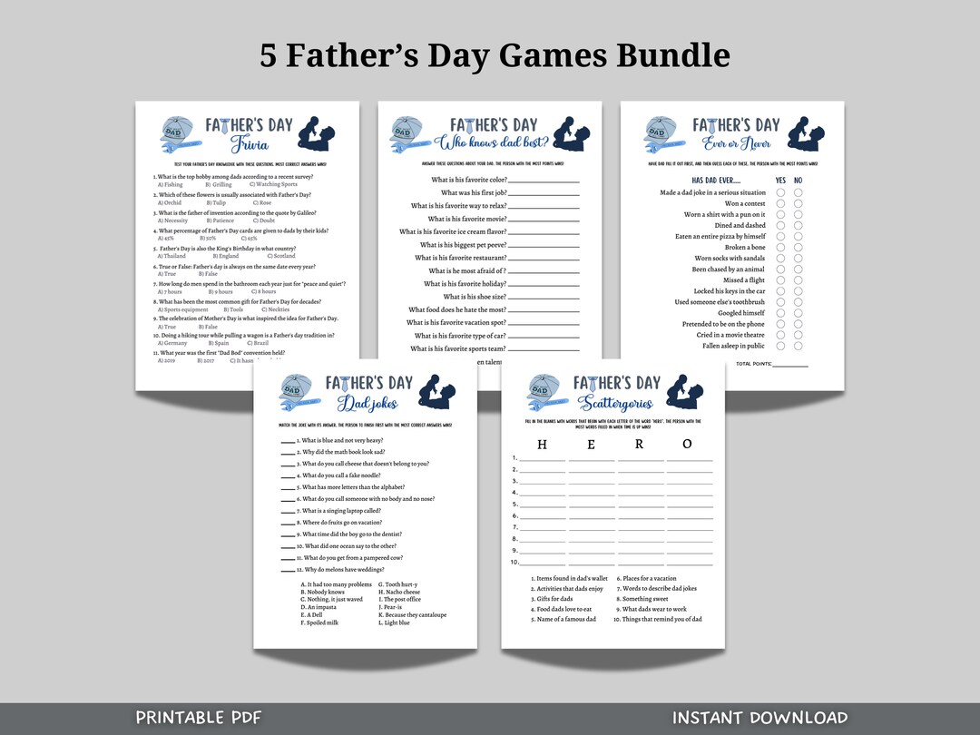 Father's Day Game Bundle Printable, Fathers Day Ideas, Fun Party Game ...
