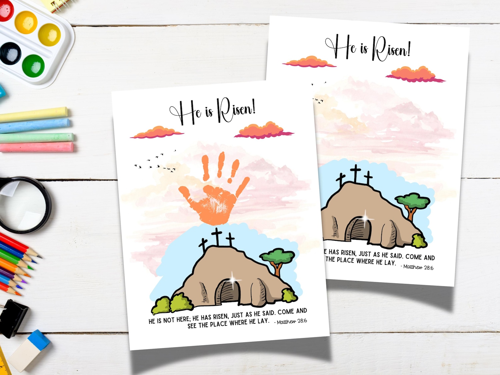 He is Risen Easter Handprint Craft Printable Resurrection DIY Religious ...