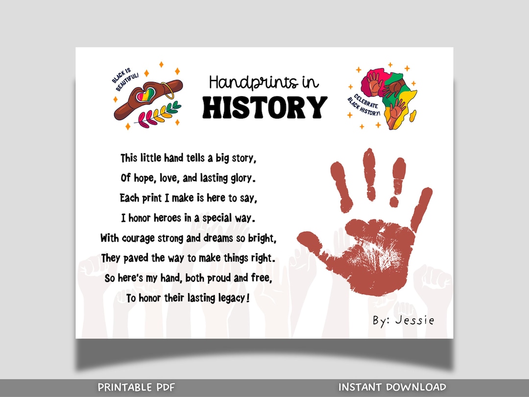 Black History Month Handprint Craft Printable, DIY Poem Art Kids ...