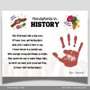 Black History Month Handprint Craft Printable, DIY Poem Art Kids ...