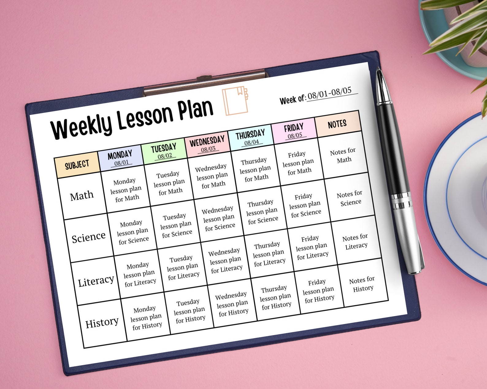 Weekly Lesson Plan Printable Editable Weekly School Schedule - Etsy