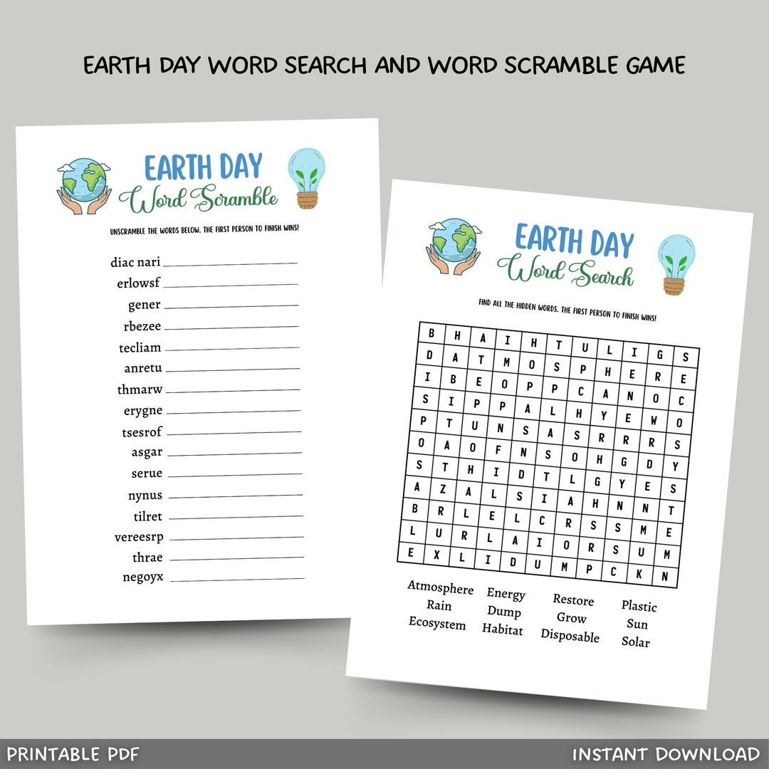 Earth Day Games Printable, Environmental Activity Word Search & Word ...