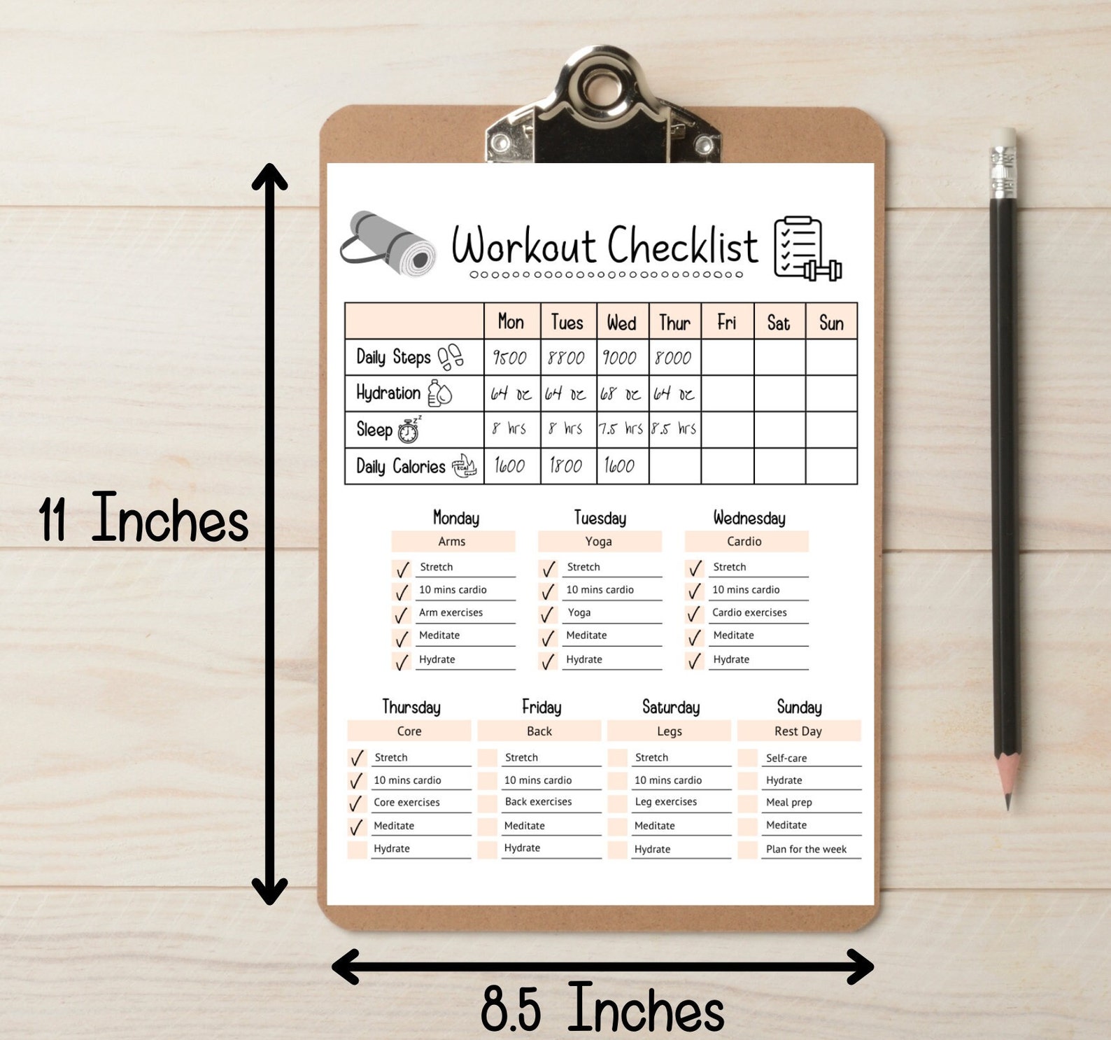 Workout Checklist Editable Daily Workout Routine Chart - Etsy
