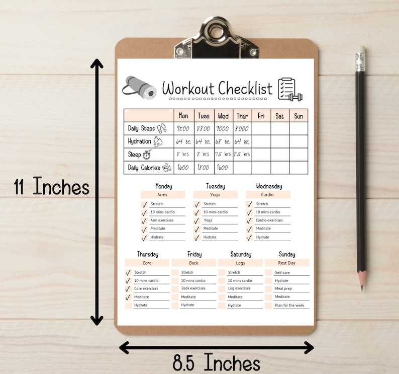Workout Checklist Editable Daily Workout Routine Chart - Etsy