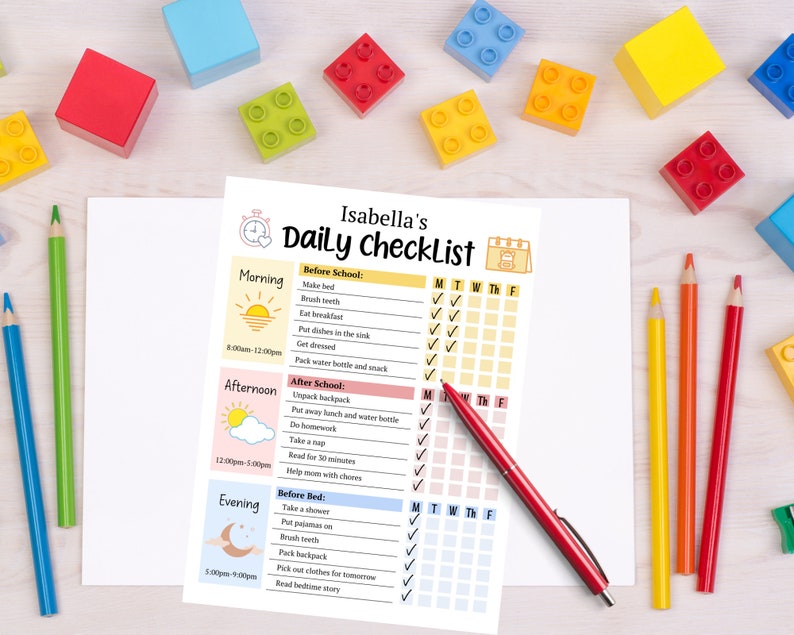 Kids Daily School Checklist Schedule Printable Editable Chore - Etsy