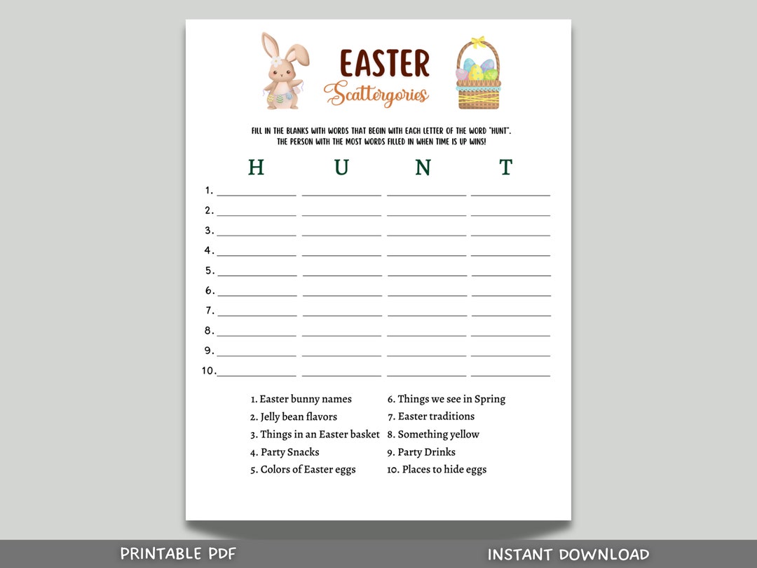 Easter Scattergories Game Printable, Easter Party Game, Easter Activity ...