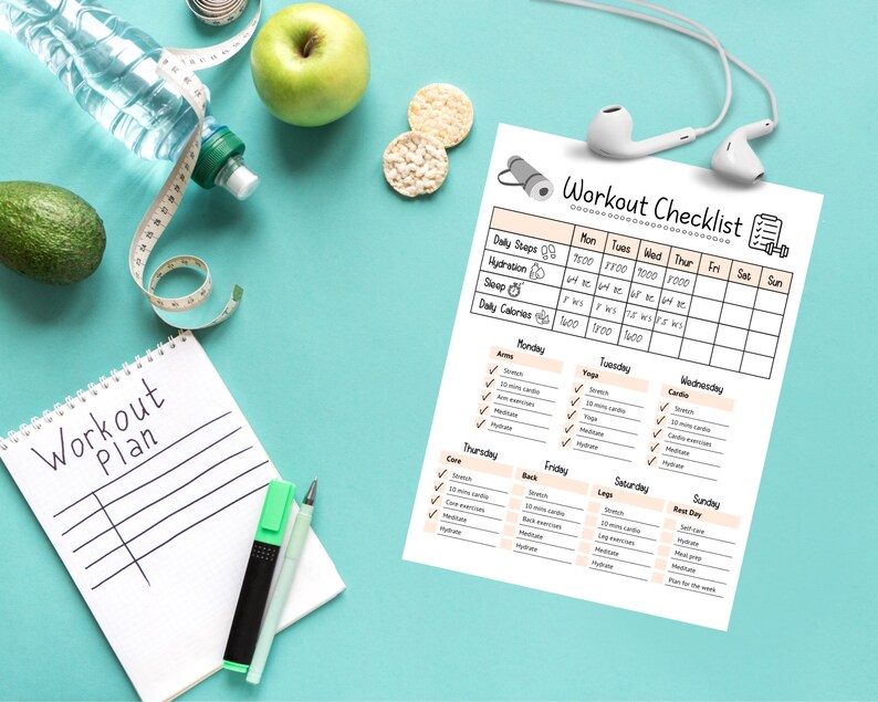 Workout Checklist Editable Daily Workout Routine Chart - Etsy