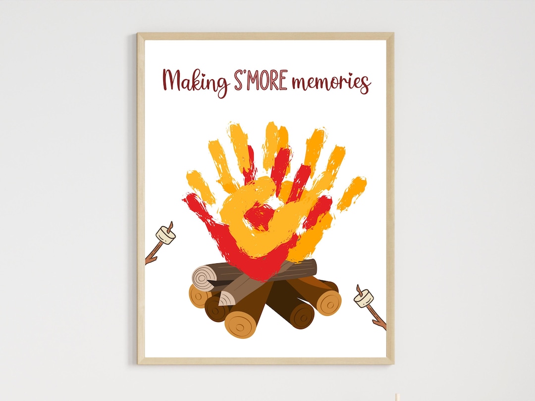 Summer Handprint Craft Printable, DIY Camp Fire Art Project Kids ...