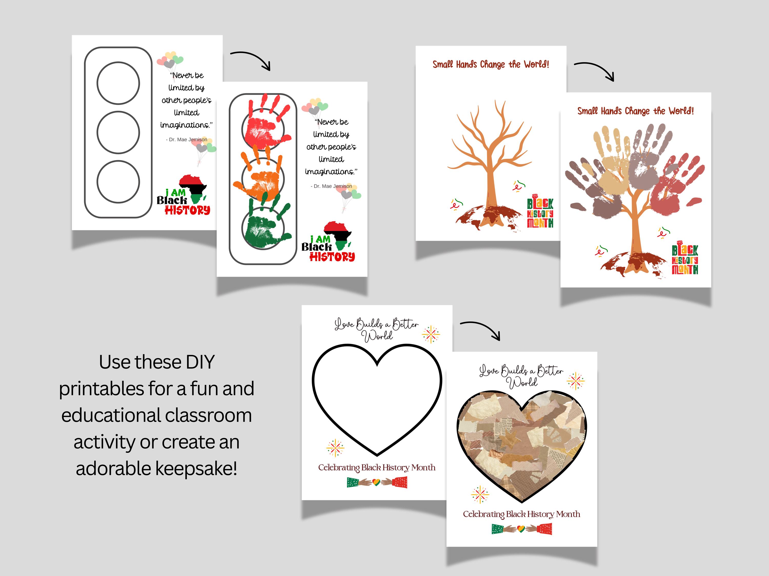 Black History Month Handprint Craft Bundle for Kids, MLK Day Diversity ...