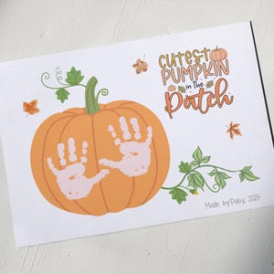 Pumpkin Handprint Craft Printable, Fall Autumn Activity DIY Footprint ...