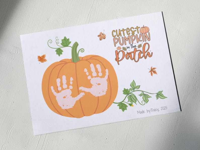 Pumpkin Handprint Craft Printable, Fall Autumn Activity DIY Footprint ...