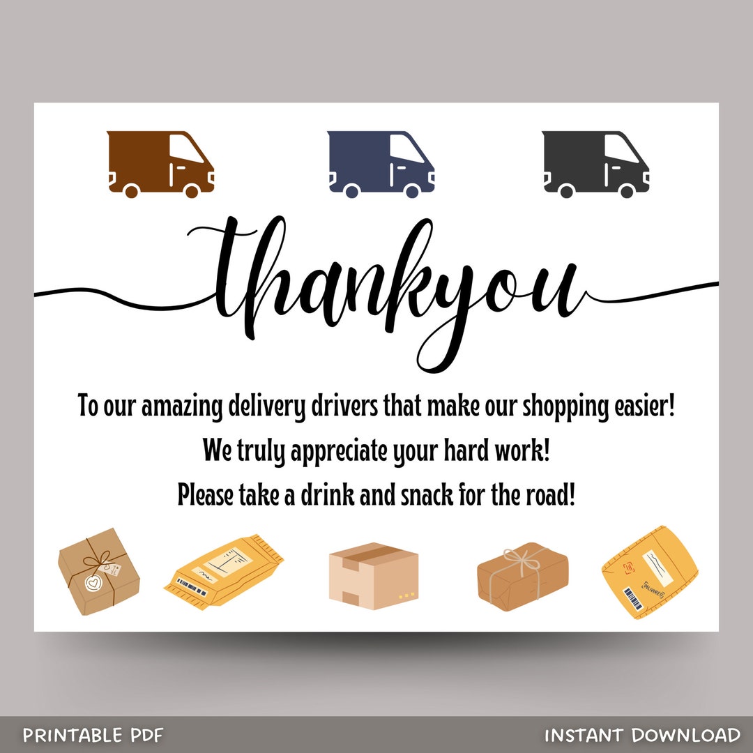 Delivery Driver Thank You Treat Basket Sign, Mail Carrier Snack & Drink ...