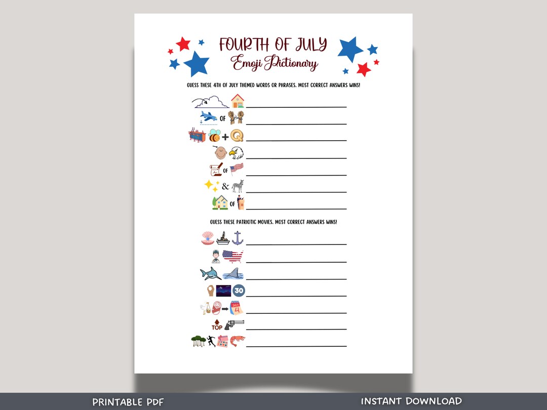 July 4th Emoji Pictionary Game Printable, Independence Day Party ...