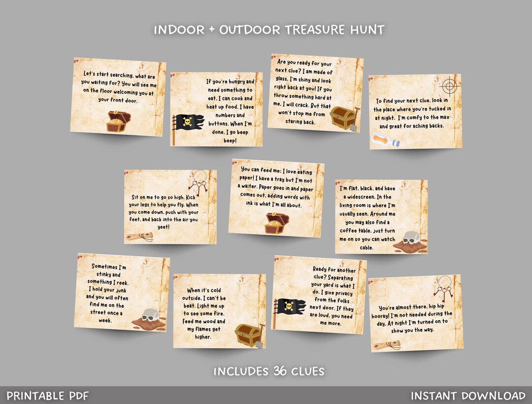Indoor & Outdoor Treasure Hunt for Kids, Scavenger Hunt Clues, Birthday ...