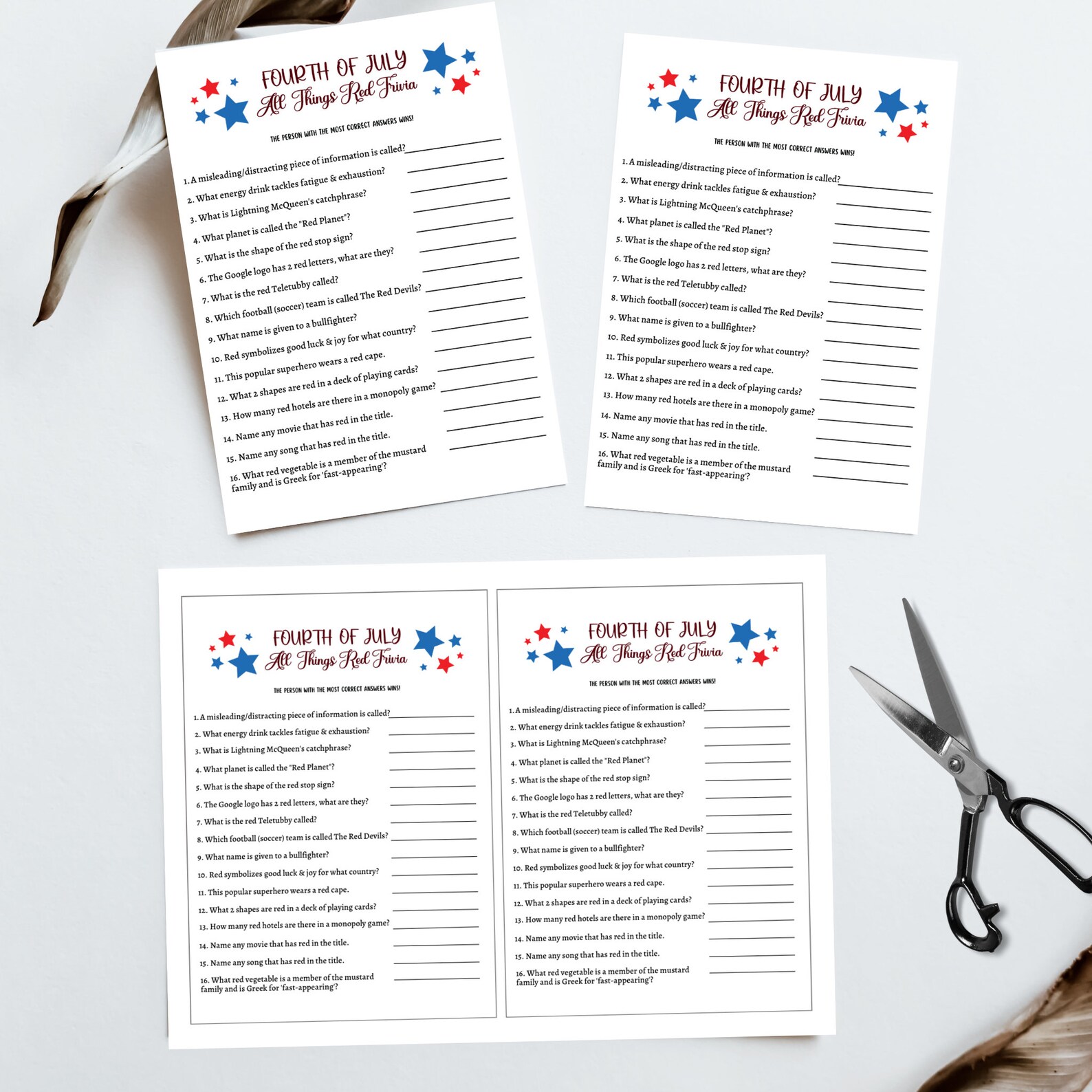 4th of July Games Printable, Independence Day Patriotic American Trivia ...