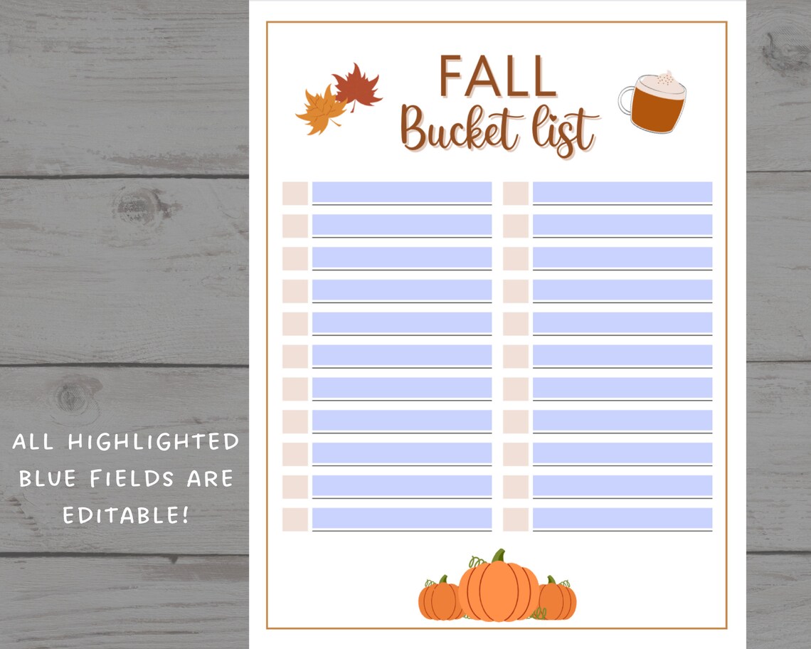 Fall Bucket List Printable Editable Autumn Bucket List Fun - Etsy