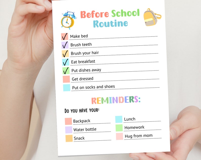 Printable Before School Checklist Morning Reminders for Kids - Etsy