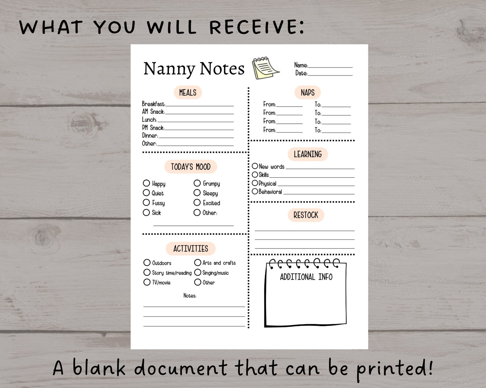 Nanny Notes Printable Nanny Information Sheet Daycare - Etsy
