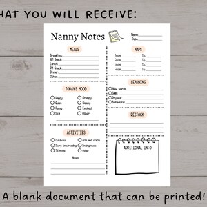 Nanny Notes Printable Nanny Information Sheet Daycare - Etsy