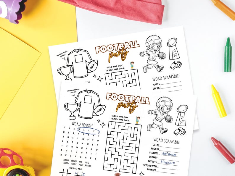 Football Activity Sheet Printable for Kids, Coloring Placemat Game ...