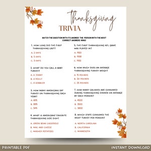 Thanksgiving Trivia Game Printable, Fun Friendsgiving Game, Turkey Day ...