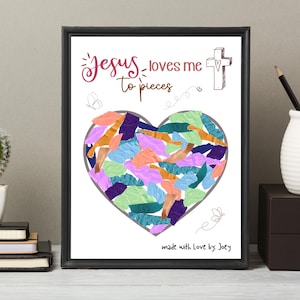 Jesus Loves Me to Pieces Christian Craft Printable, Valentine’s Day Art ...