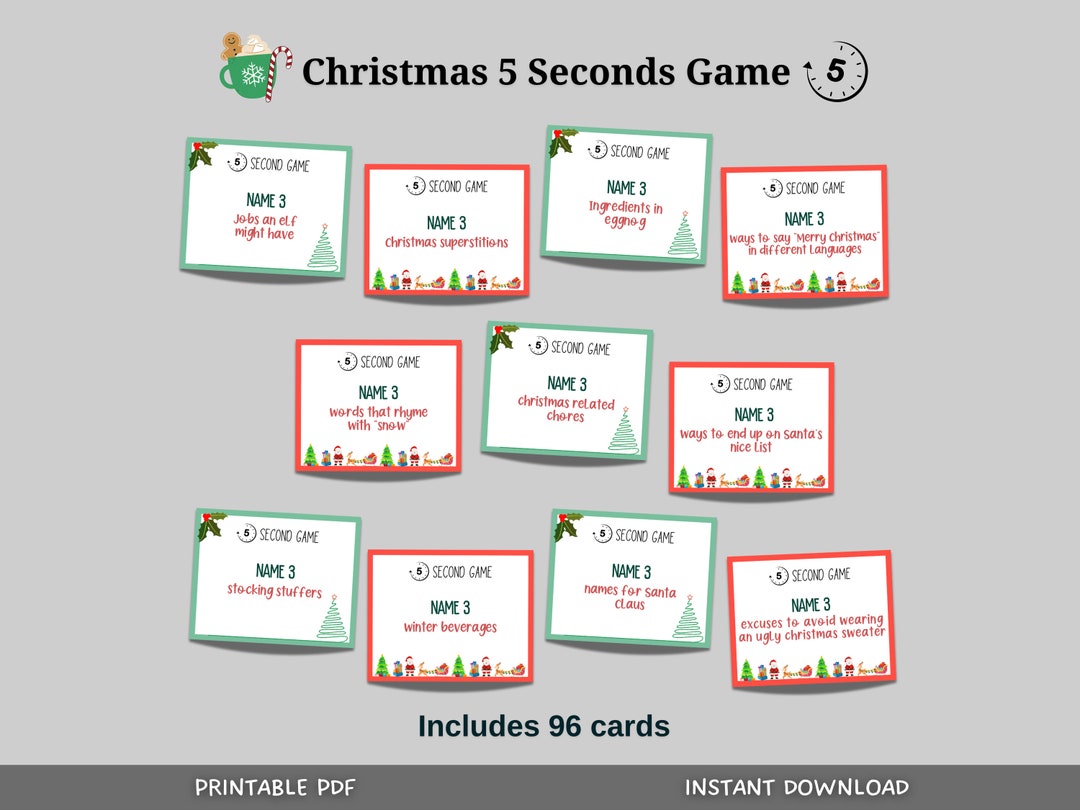 Christmas 5 Second Game Printable, Christmas Party Game Adults Kids ...