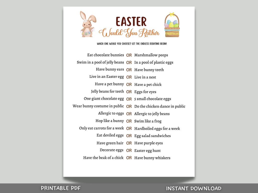 Easter Would You Rather Game Printable, This or That Easter Party Game ...