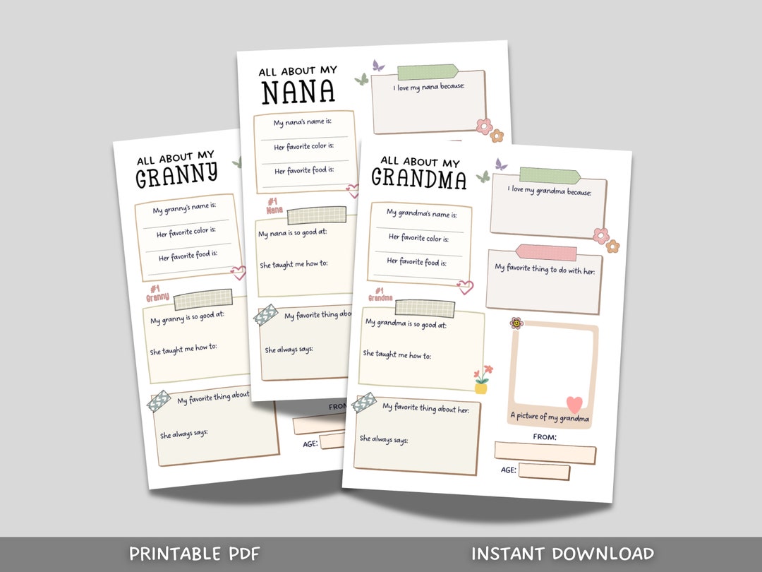 All About My Grandma Survey Printable, All About Nana Questionnaire ...