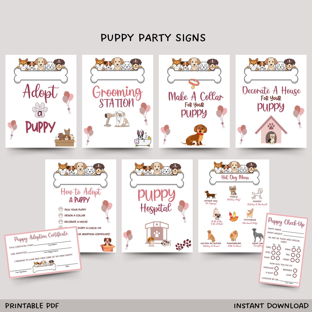 Puppy Party Signs Printable, Adopt a Puppy Party Games, Dog Adoption ...