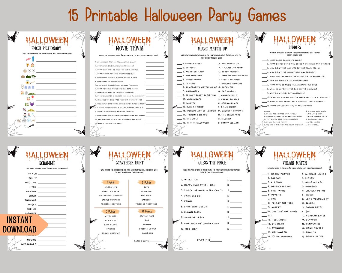 Halloween Party Games Printable Party Games Bundle - Etsy