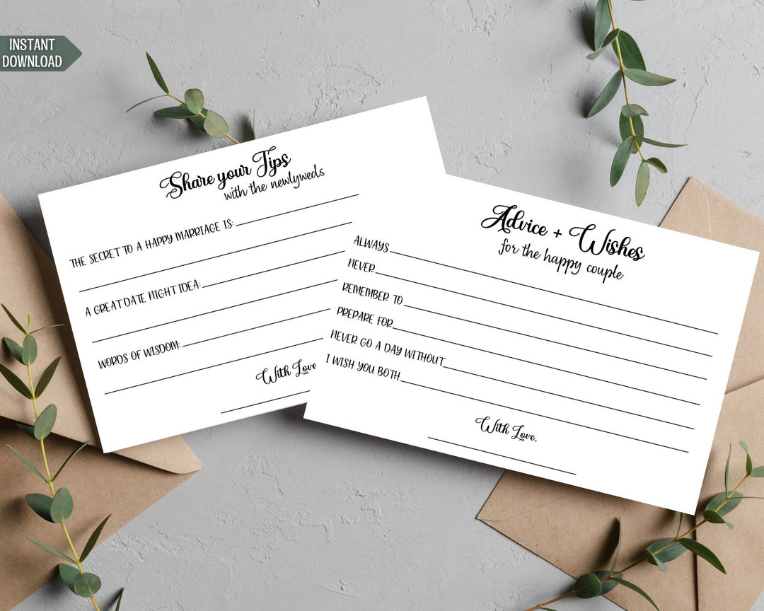 Wedding Advice and Wishes Card Printable Minimalist Bridal - Etsy