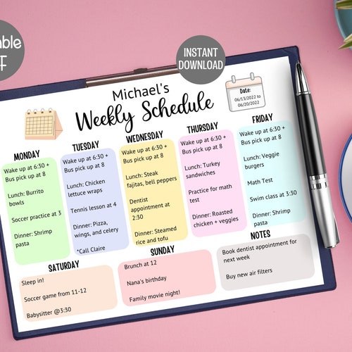 Editable Homeschool Weekly Schedule Kids Weekly Plan - Etsy