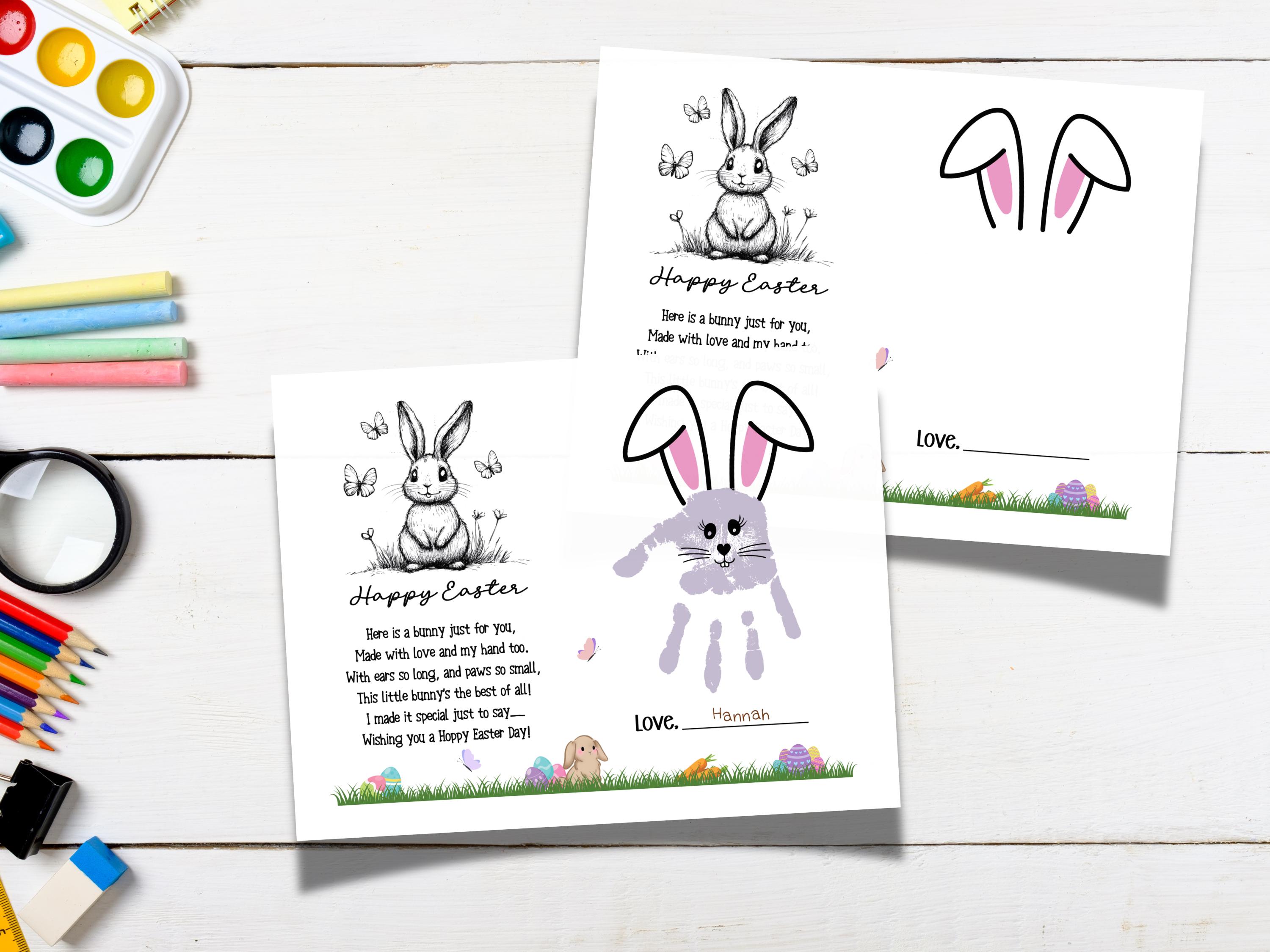Bunny Happy Easter Poem Handprint Craft for Kids Printable, DIY Spring ...