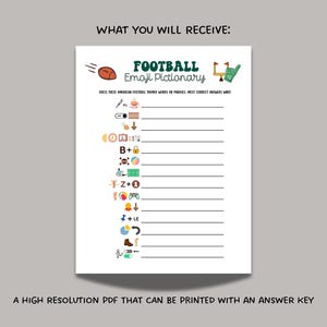 Football Emoji Pictionary Game Printable, Super Bowl Sunday Party Game ...