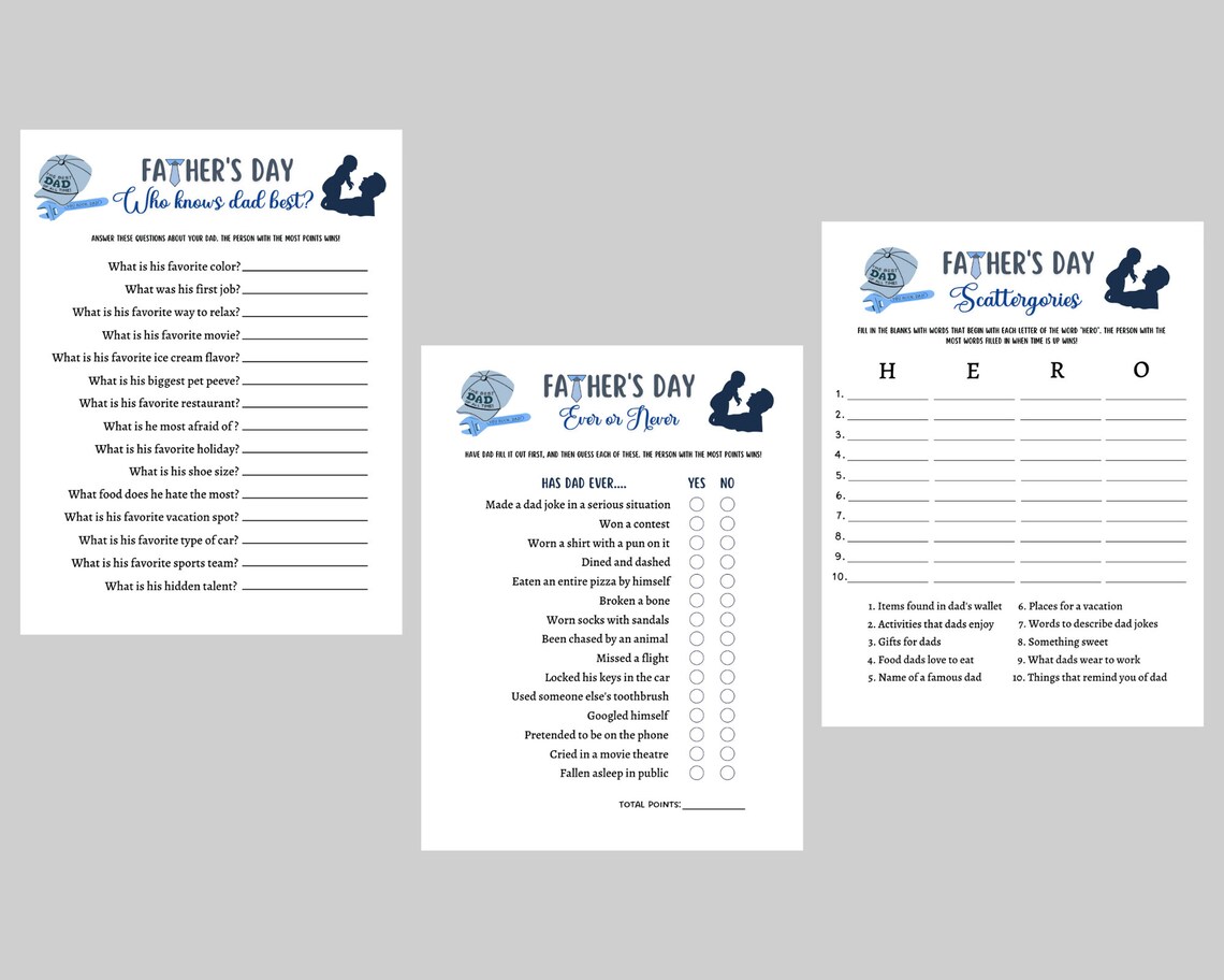 Father's Day Game Bundle Printable Fathers Day Ideas Fun - Etsy