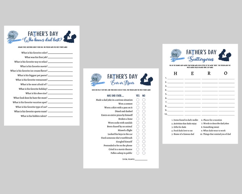 Father's Day Game Bundle Printable Fathers Day Ideas Fun - Etsy