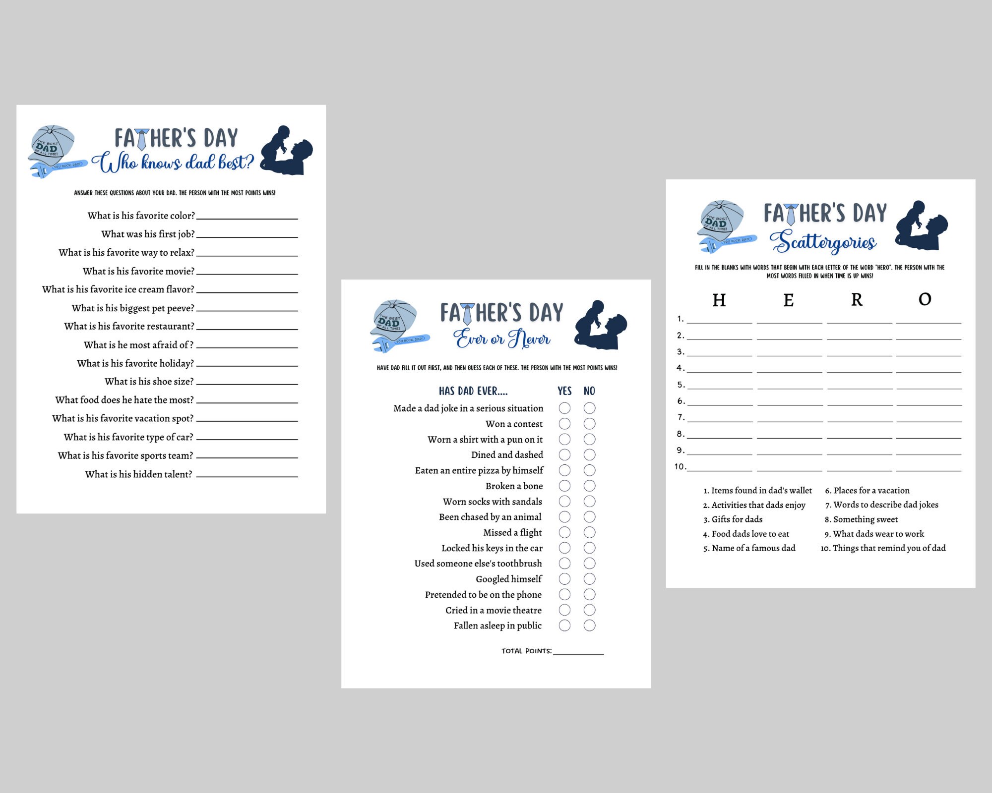 Father's Day Game Bundle Printable Fathers Day Ideas Fun - Etsy