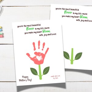 Mothers Day Flower Handprint Craft for Kids Printable Card Art Activity ...