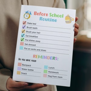 Printable Before School Checklist, Morning Reminders for Kids, Editable ...