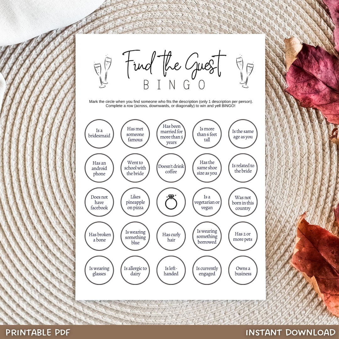 Find the Guest Bingo Game Printable, Bridal Shower Game, Hens ...