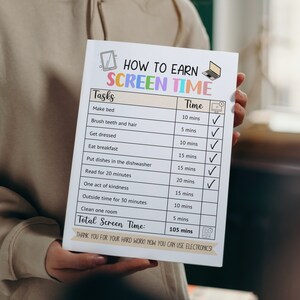Screen Time Chart Checklist, Editable Printable Screen Time Chore Chart ...