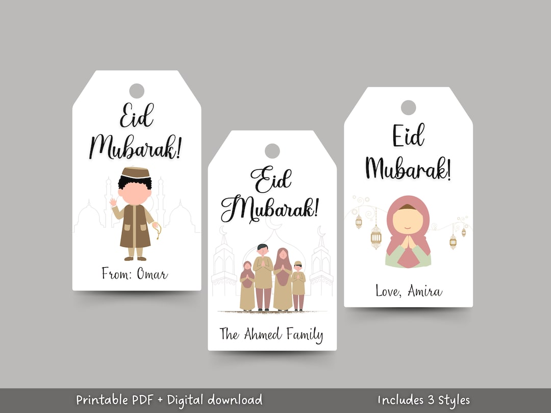 Editable Kids Eid Mubarak Gift Tags Printable, Custom Family Eid Gift ...
