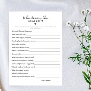 Who Knows the Bride Best Game Printable Bridal Shower Game - Etsy