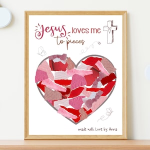 Jesus Loves Me to Pieces Christian Craft Printable, Valentine’s Day Art ...
