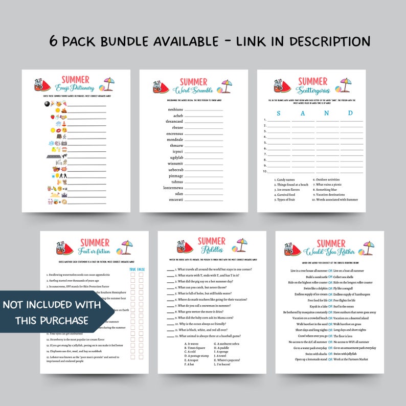 Summer Scattergories Game Printable, Pool Party Game, Summer Camp ...