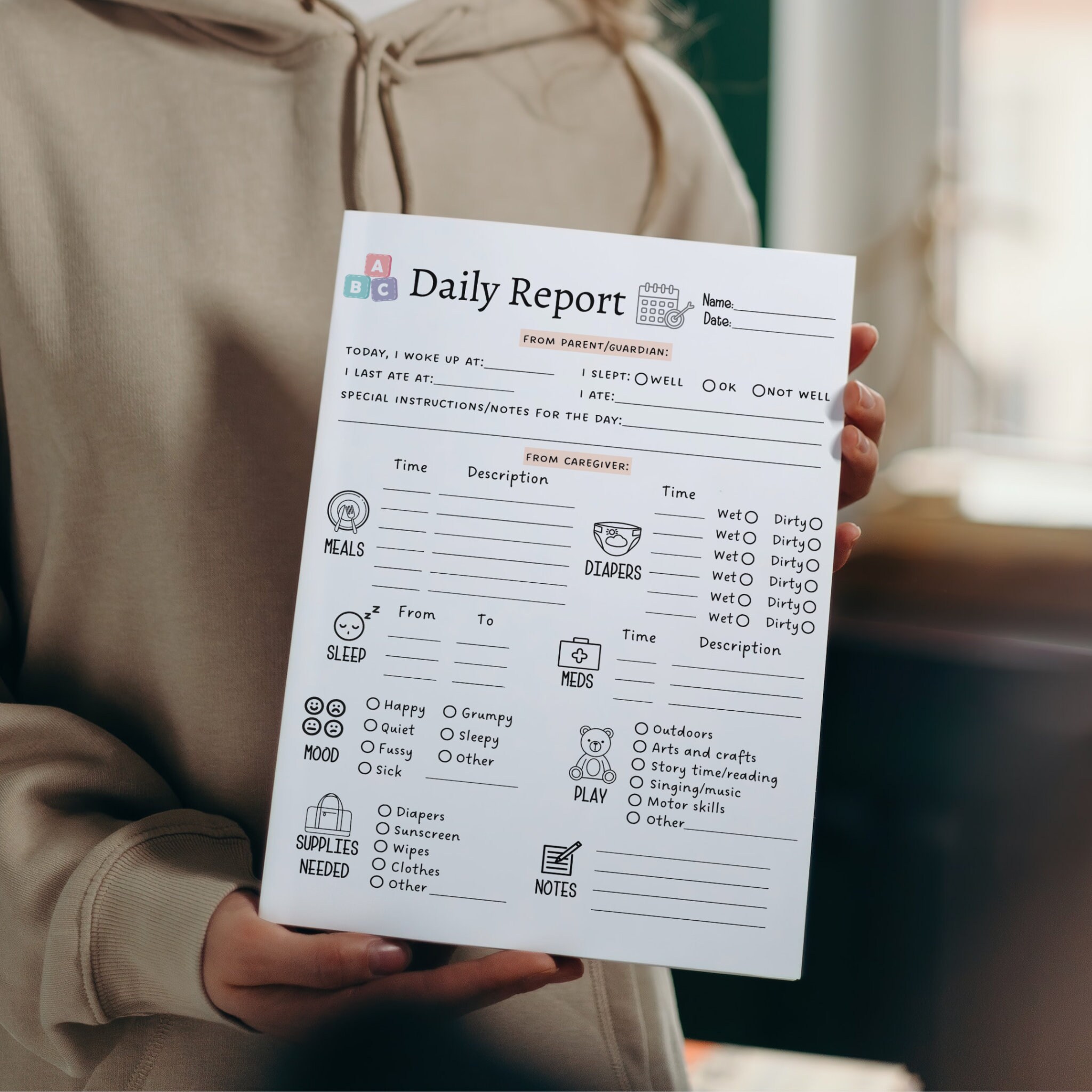 Daily Toddler Log Printable, Infant Toddler Daily Report, Nanny Log ...